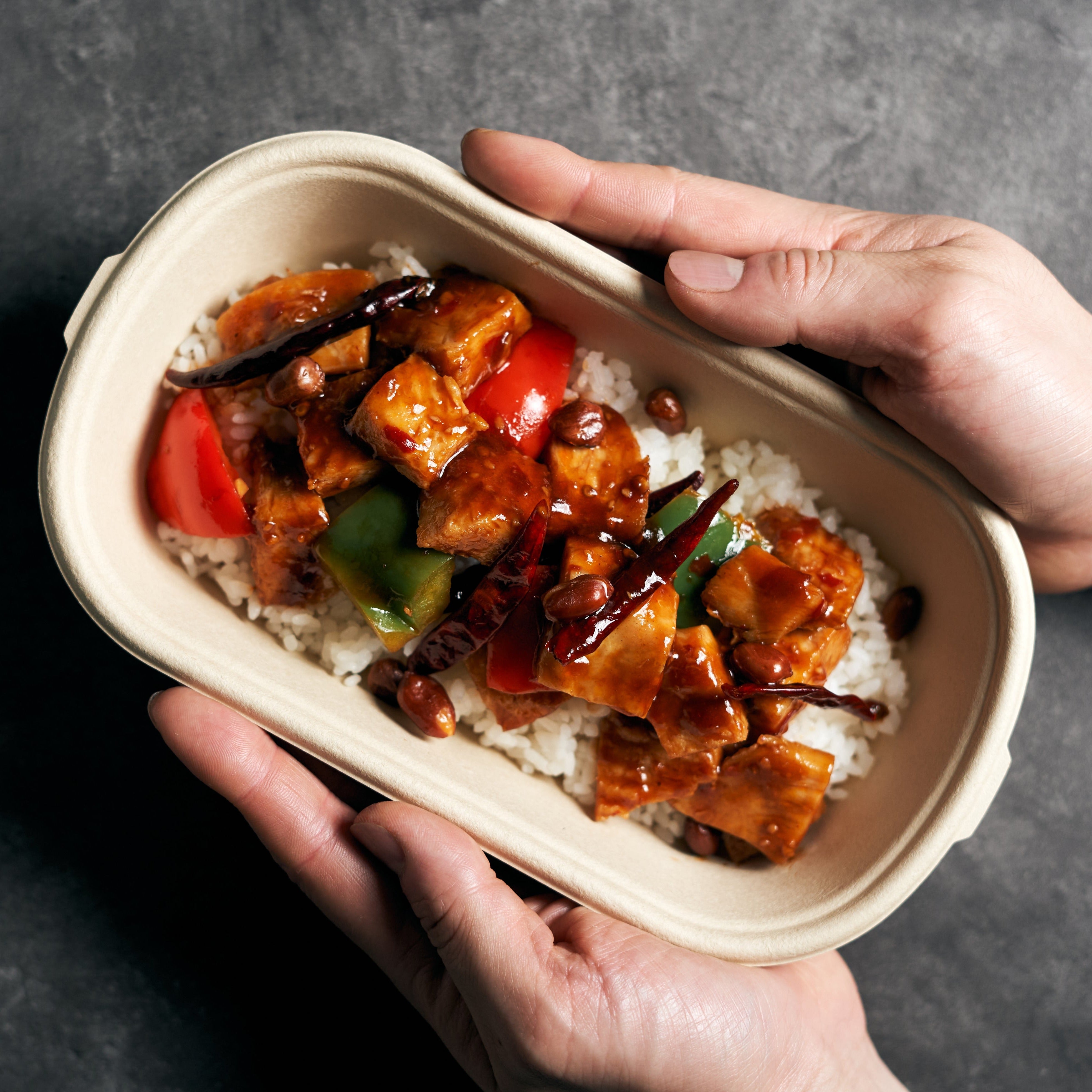 Kung Pao Chicken Stir Fry With Assorted Peppers And Steamed Jasmine Rice