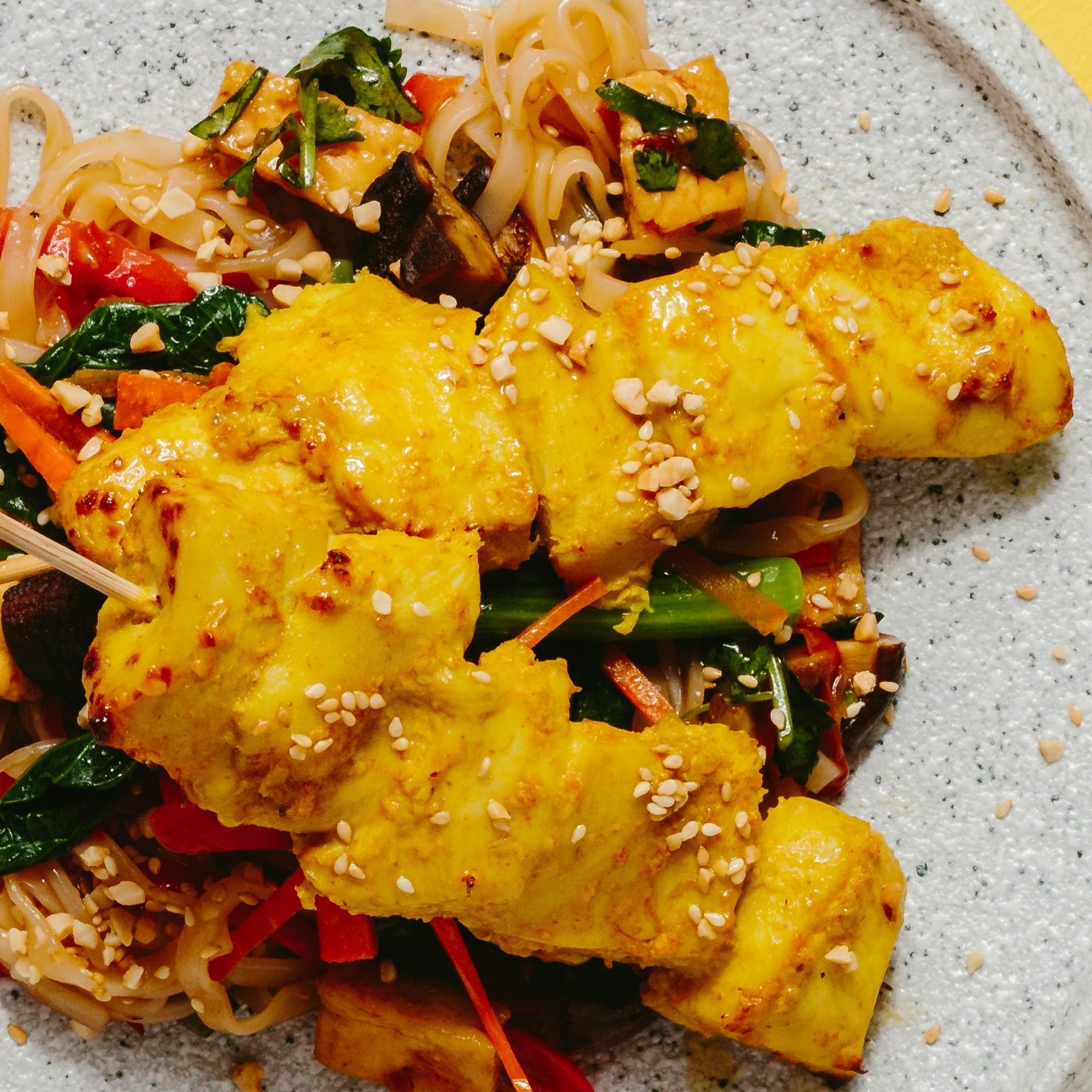 Satay Marinated Chicken with Steamed Broccoli, Satay Sauce & Pad Thai ...