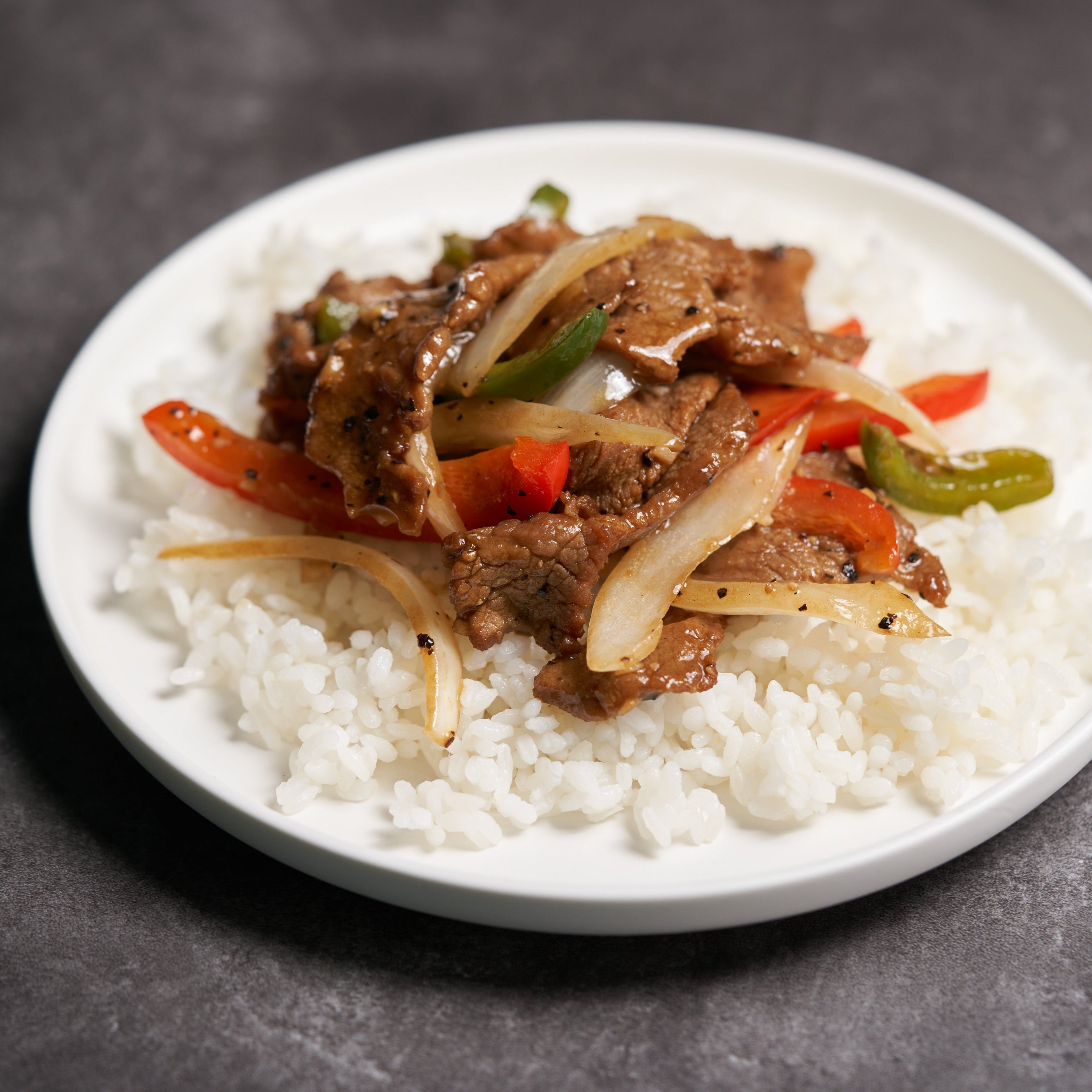 Stir Fried Honey Black Pepper Beef with Assorted Peppers & Steamed Jas ...
